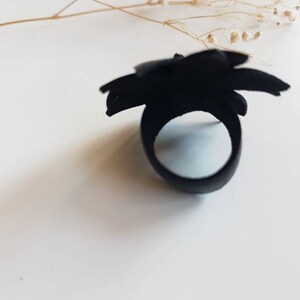 Black Flower Ring, Statement Leather Jewelry, Bold Floral Accessory ...