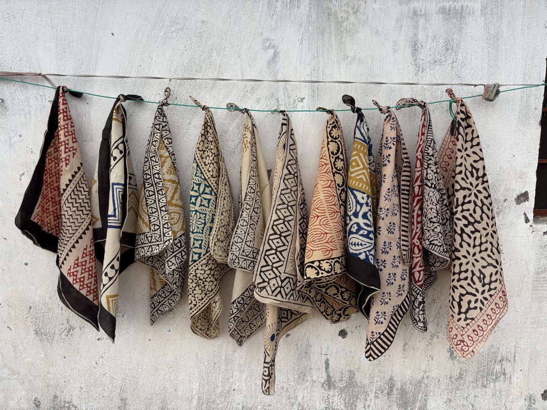 A Set of 10 Bandanas,block Print Cotton Bandana Set: Geometric ...