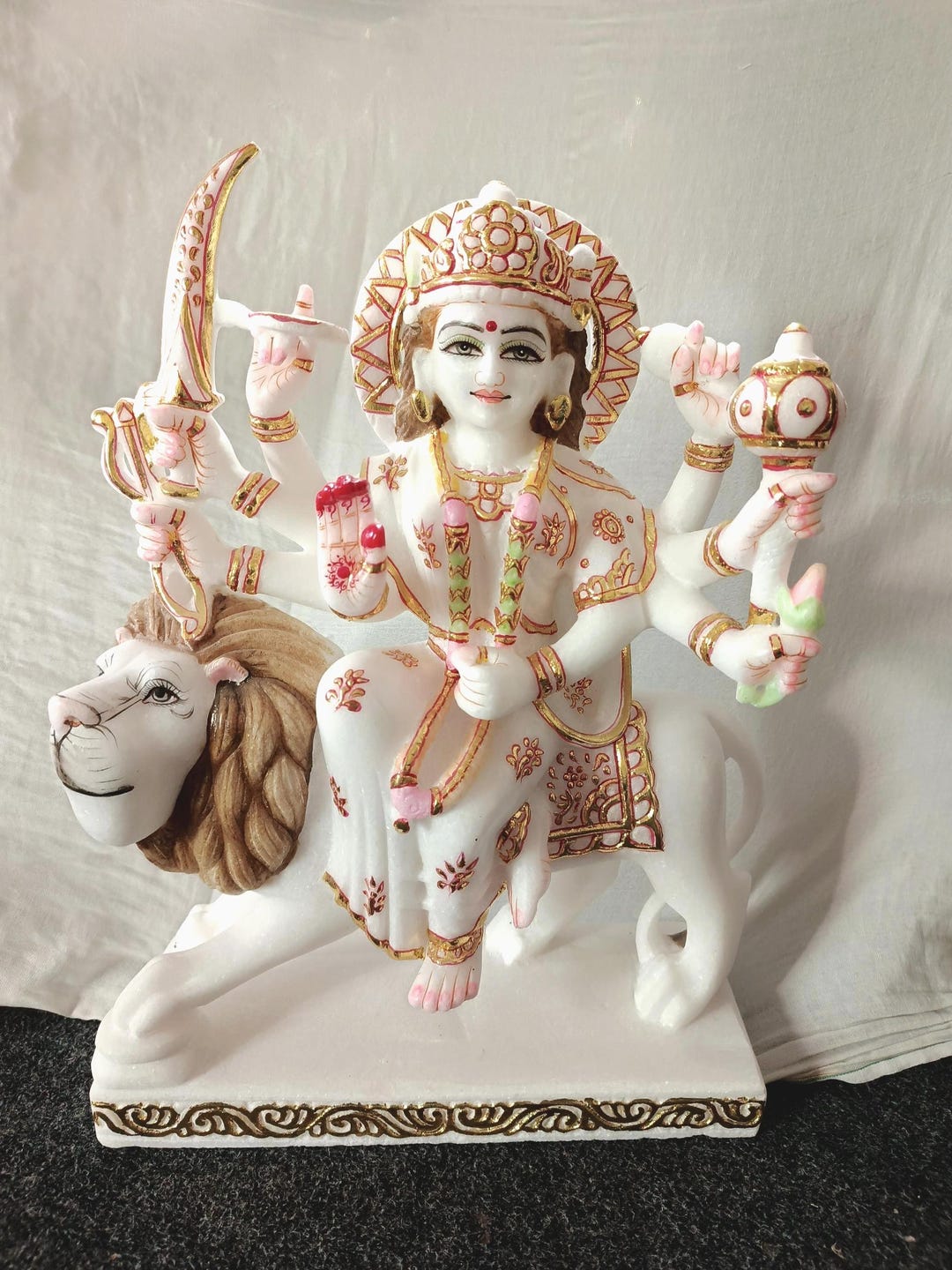 Durga Maa Handmade Makrana Marble Stone Durga Statue: 15-inch Indian ...