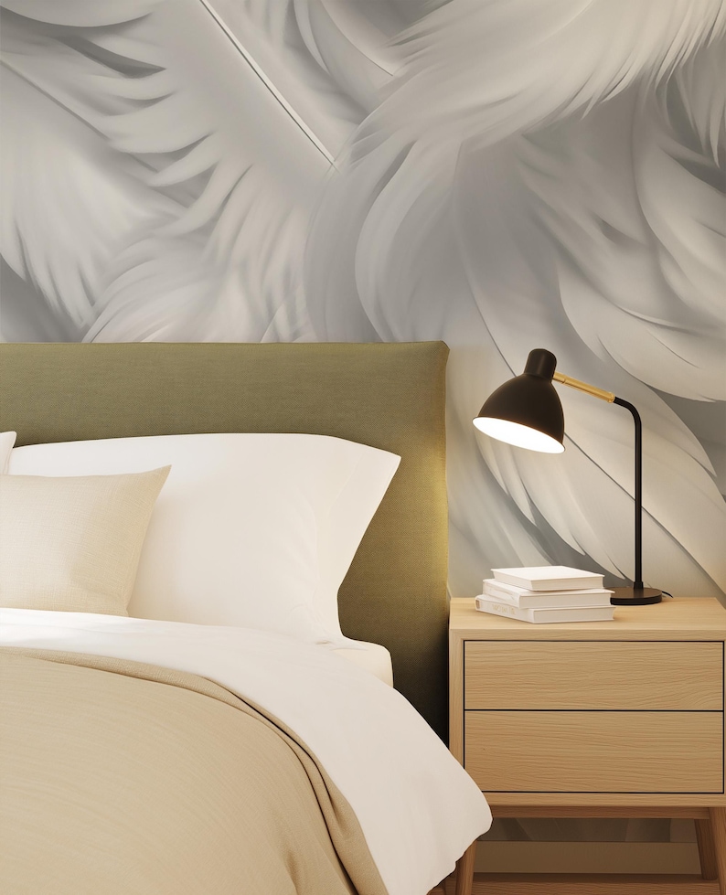 Feather 3D Wall Mural: Elegant Neutral Wallpaper - Etsy