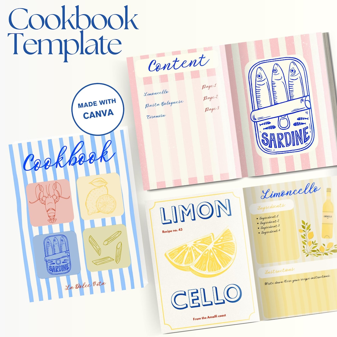 Italian Summer Cookbook Template – Canva Editable Recipe Book “la Dolce ...