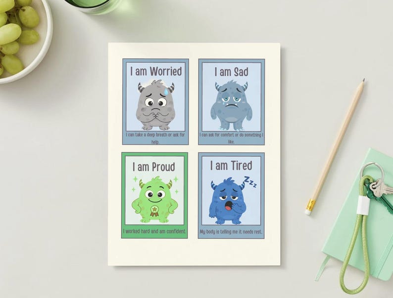 Emotion Monster Cards With Coping Tools | SEL Kids Feelings Regulation ...