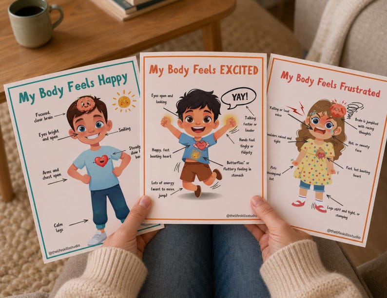 Emotions Body Sensations Chart | Feelings Clues Printable Poster ...