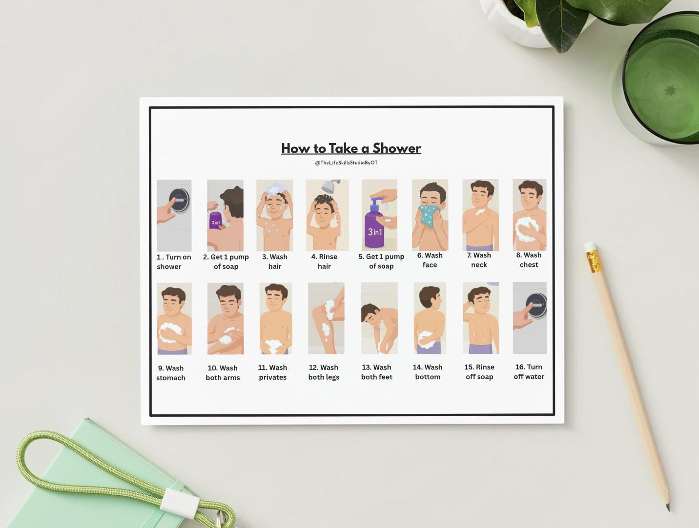 Showering Steps Visual Poster | Showering Task Analysis (digital PDF ...
