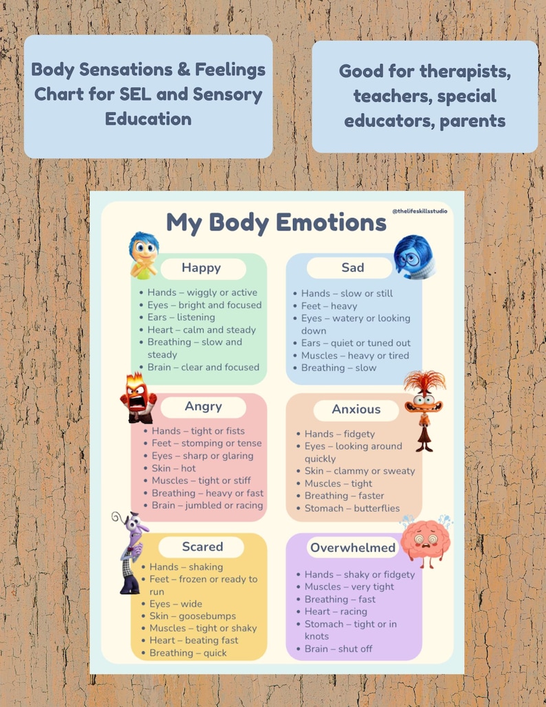 Body Sensations & Feelings Chart | Interoception + Self Regulation ...