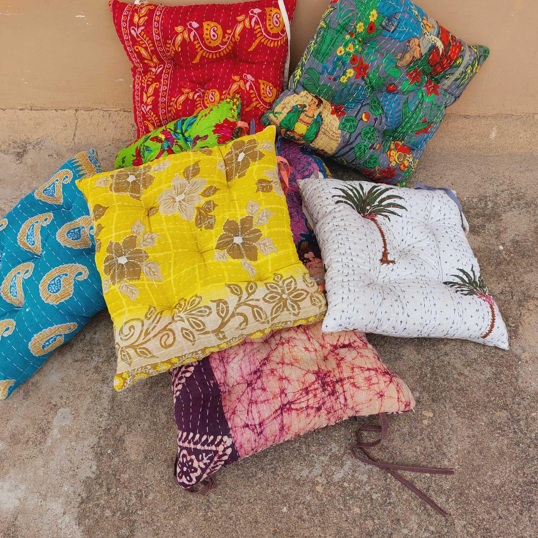 Vintage Kantha Chair Pad: Handmade Indian Cotton Cushion, 16x16 - Etsy
