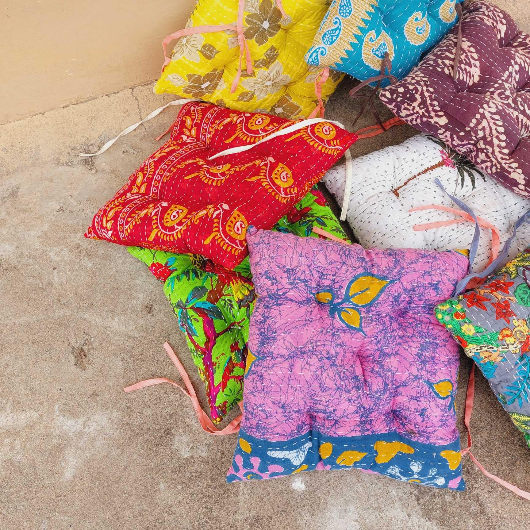Vintage Kantha Chair Pad: Handmade Indian Cotton Cushion, 16x16 - Etsy
