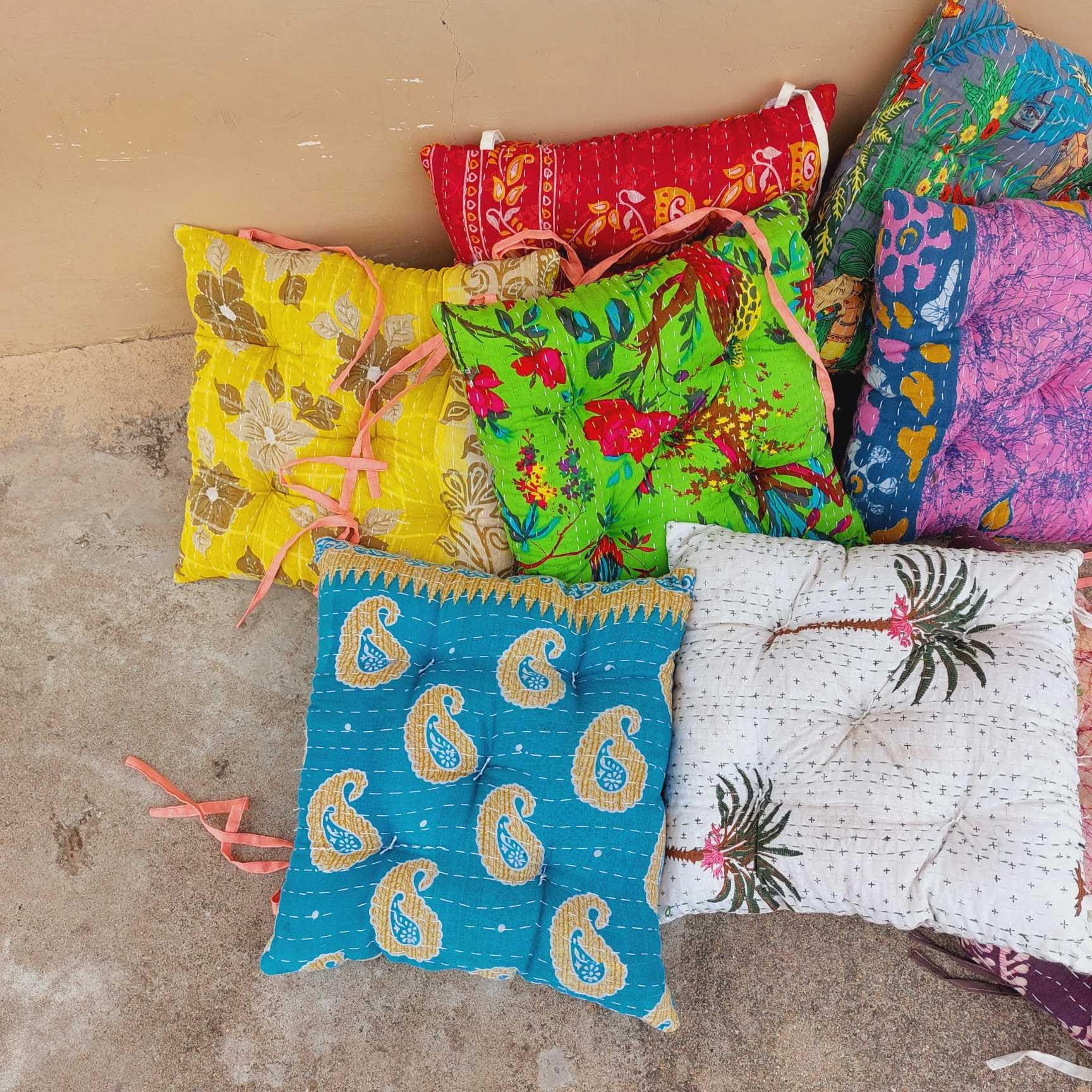 Vintage Kantha Chair Pad: Handmade Indian Cotton Cushion, 16x16 - Etsy