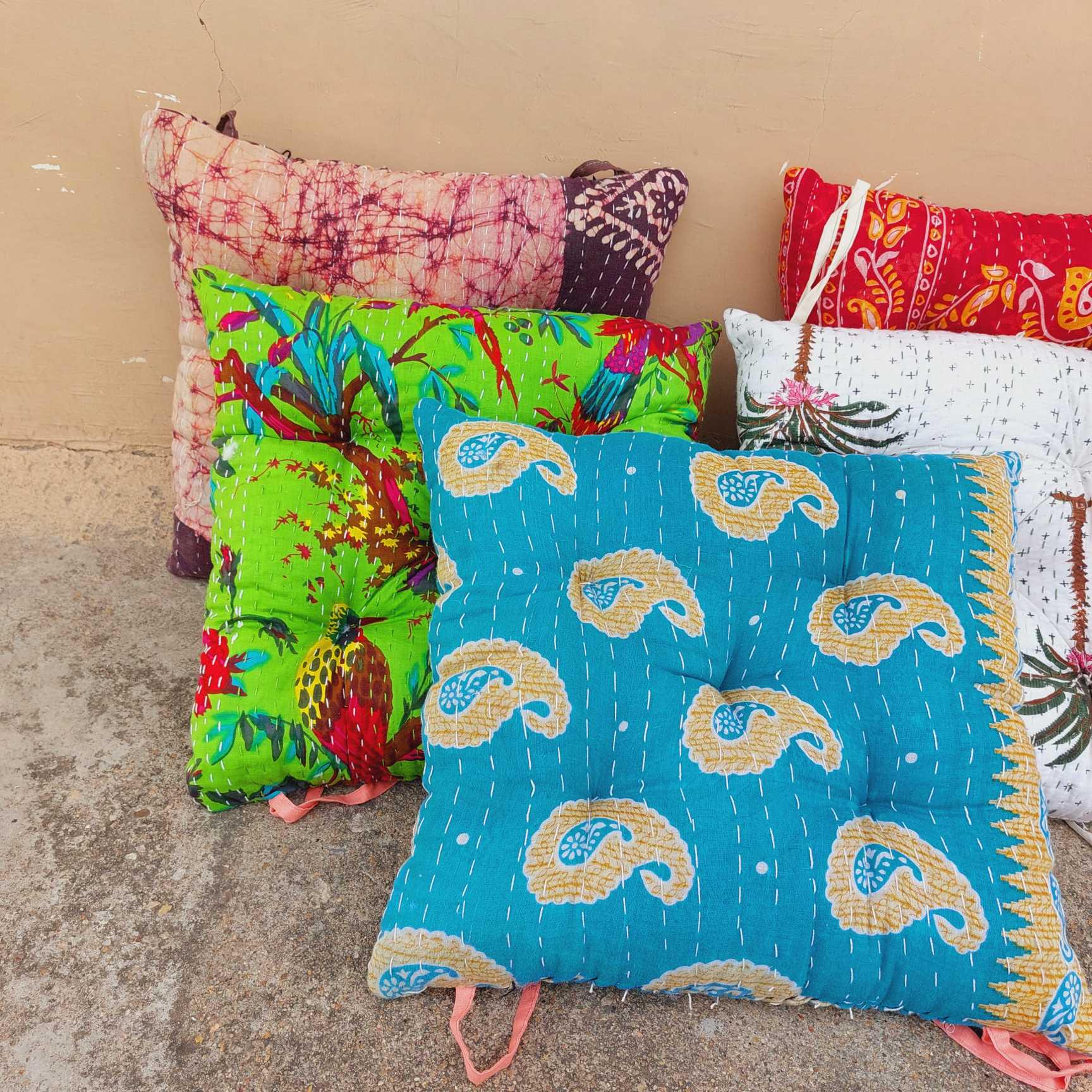 Vintage Kantha Chair Pad: Handmade Indian Cotton Cushion, 16x16 - Etsy