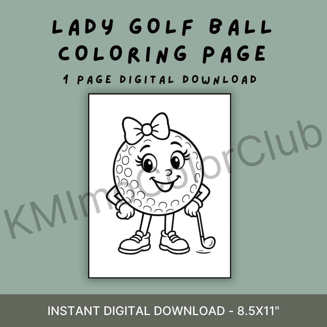 Bow Golf Ball Cartoon Coloring Page for Kids – Printable, 8.5x11 PDF ...