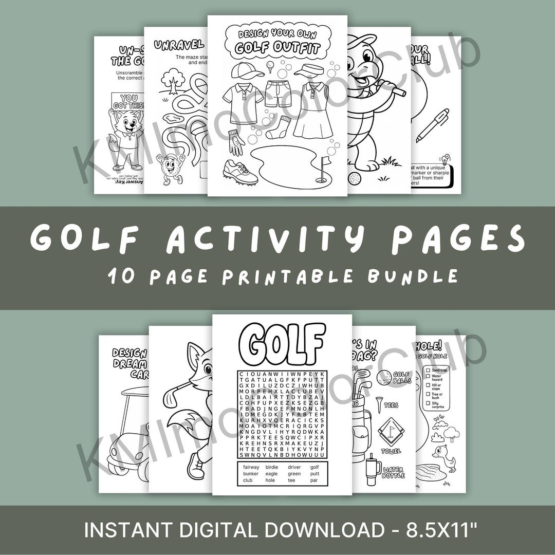 Golf Activity Pages for Kids and Teens – 10 Printable 8.5x11" Pages ...
