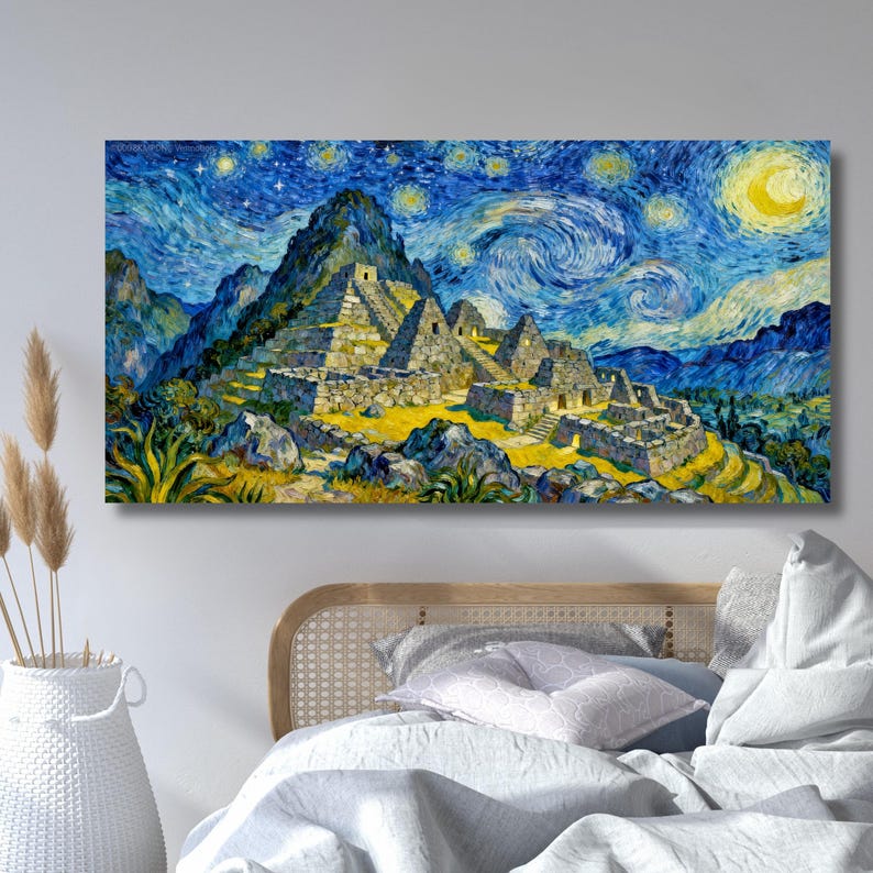 Machu Picchu–peru at Night in the Style of Vincent Van Gogh’s Starry ...