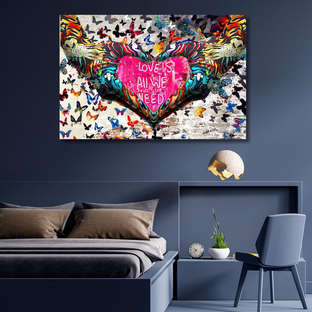 Banksy Couple Heart Hands,butterfly, Graffiti Canvas Wall Art,banksy ...