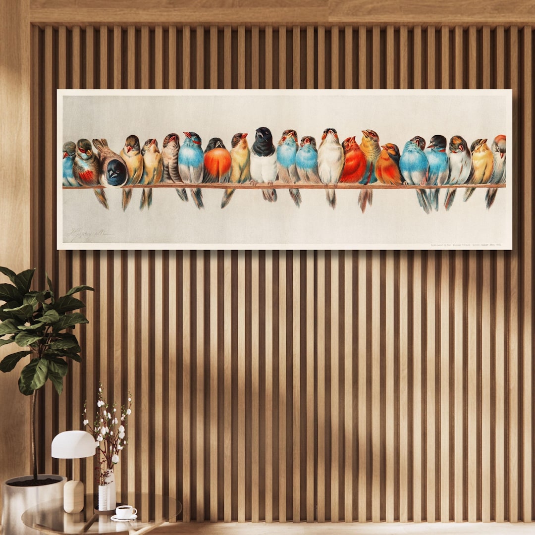 Hector Giacomelli-a Perch of Birds Canvas Wall Art,vintage Bullfinch ...