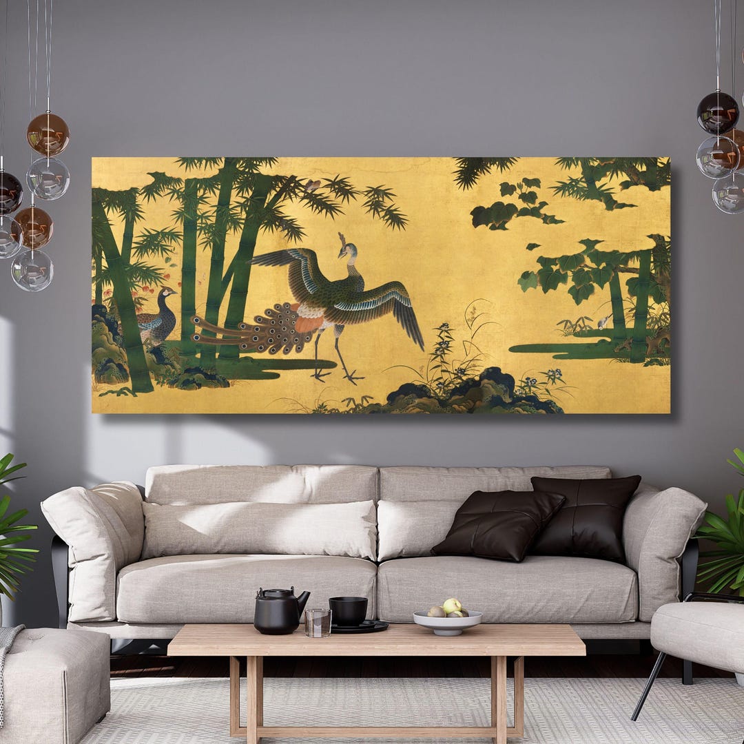 Tosa Mitsuyoshi-japanese Peacocks and Bamboo Canvas Gallery Wrapped or ...