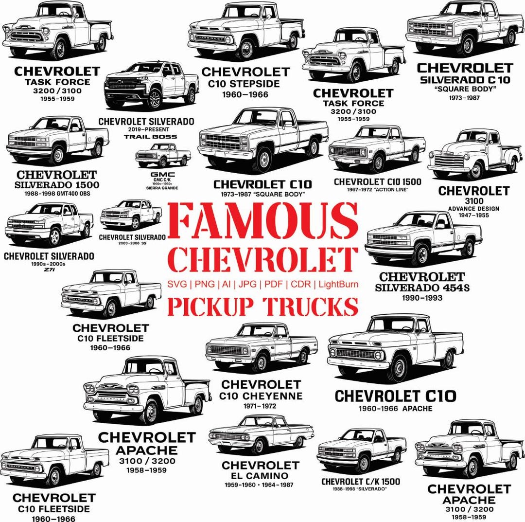 Famous Ford Pickup Trucks SVG PNG Jpg PDF Ai Cdr Lightburn Vintage F100 ...