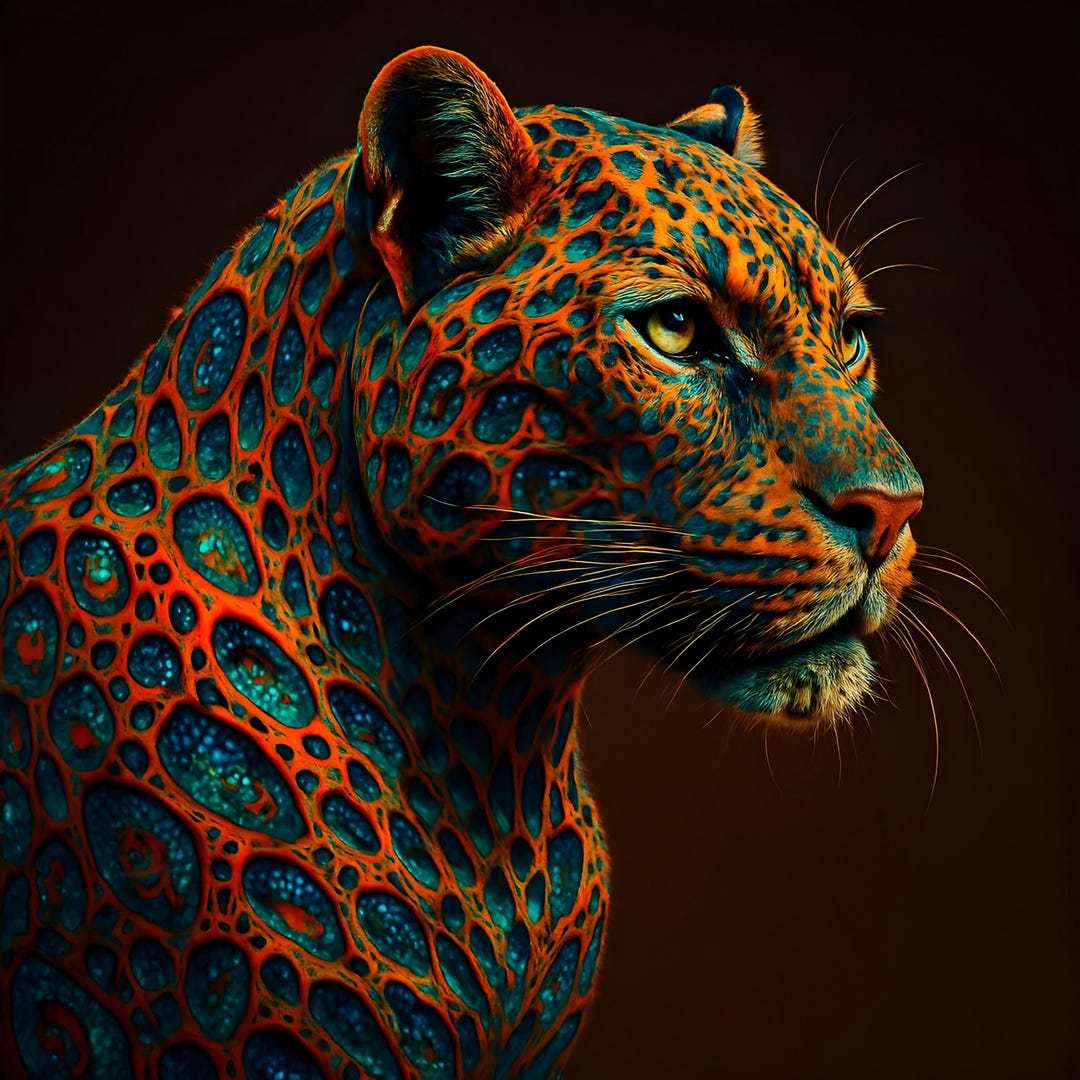 Bioluminescent Leopard Art Print – Futuristic Neon Jungle Animal Wall ...