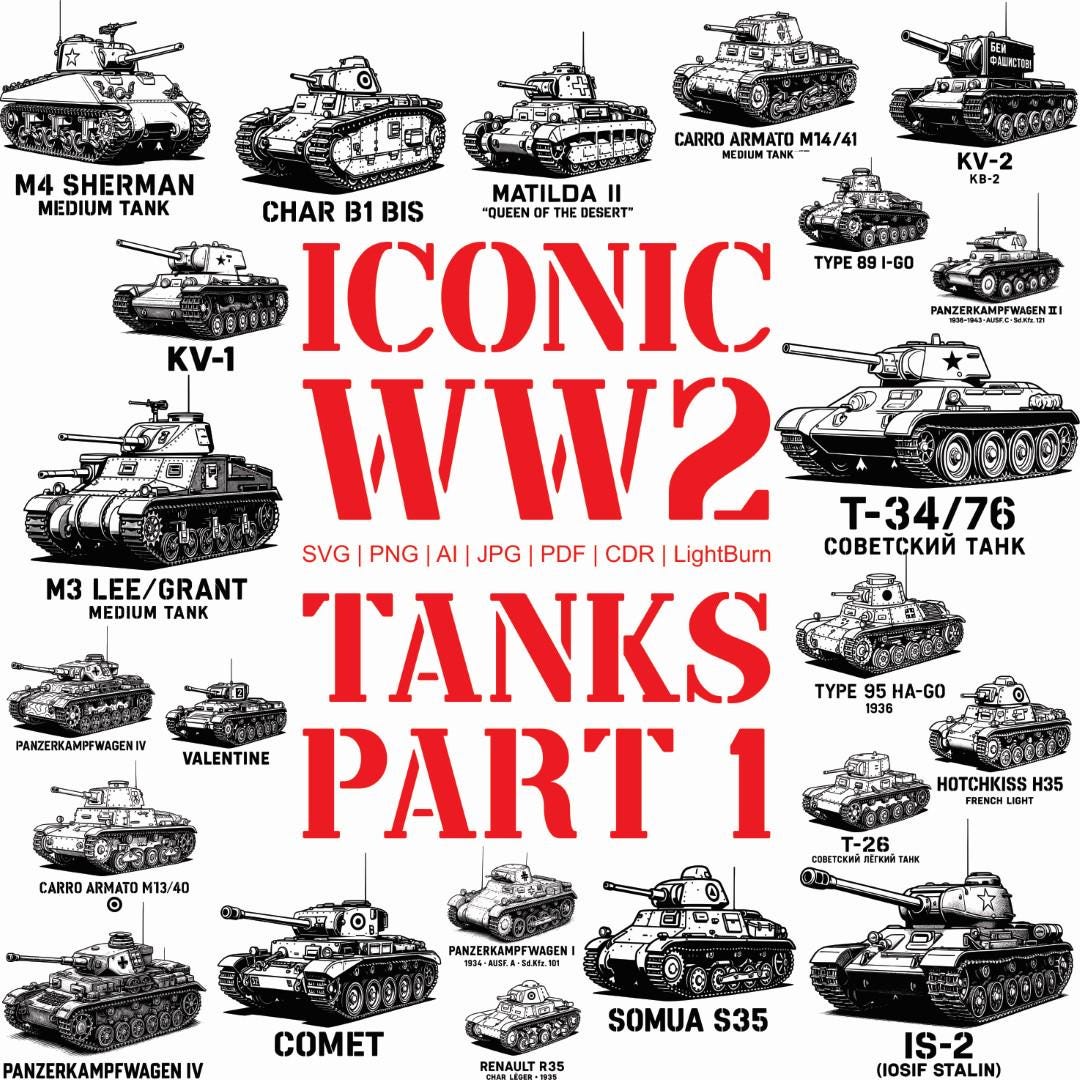 WWII Tanks Vector Bundle | Laser Cut Files (svg, Png, Pdf) - Etsy Canada