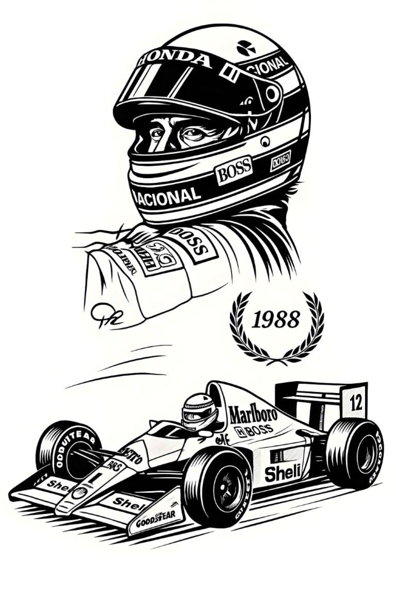 Ayrton Senna - SVG PNG Jpg Ai PDF Lightburn Bundle With Iconic F1 ...