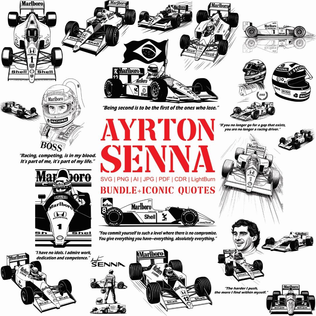 Ayrton Senna - SVG PNG Jpg Ai PDF Lightburn Bundle With Iconic F1 ...