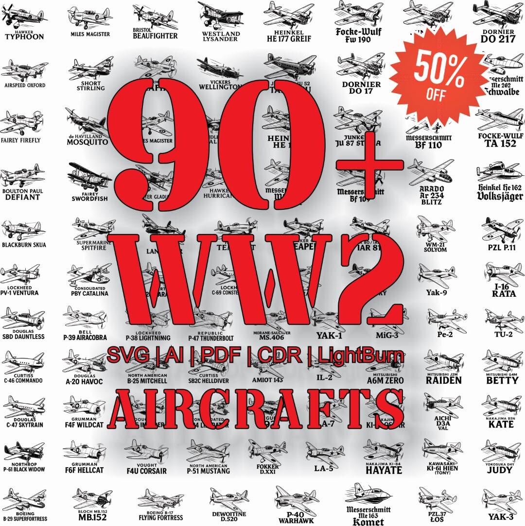 WWII Aircraft Vector Art Bundle (svg, Pdf, Ai, Cdr, Lightburn) - Etsy