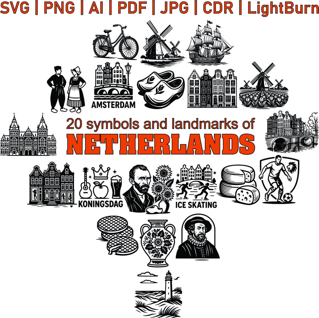 20 Netherlands Symbols & Landmarks | Dutch Icon Set | Amsterdam ...