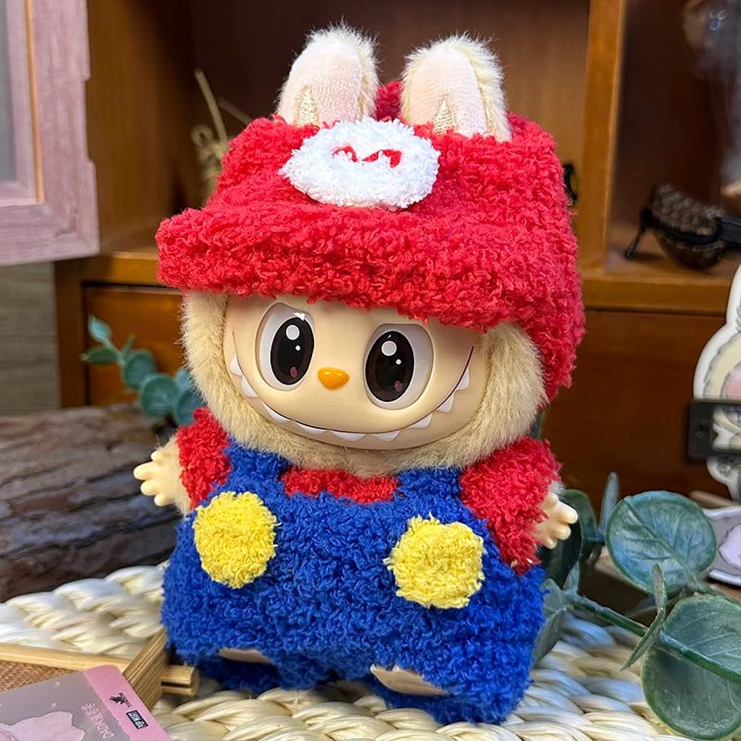 Labubu Doll Outfit 6.7'' | Plush Mario-inspired Set – Red Tee, Blue ...