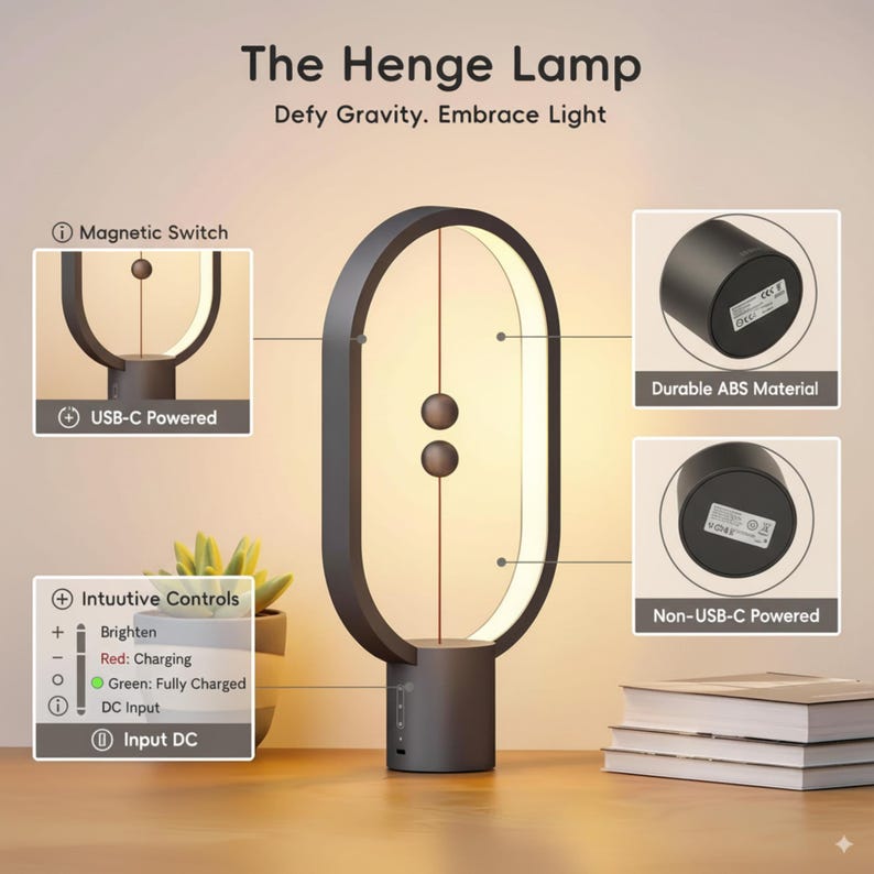 Magnetic Balance Table Lamp: Modern LED Desk Light, Touch Dimmer - Etsy