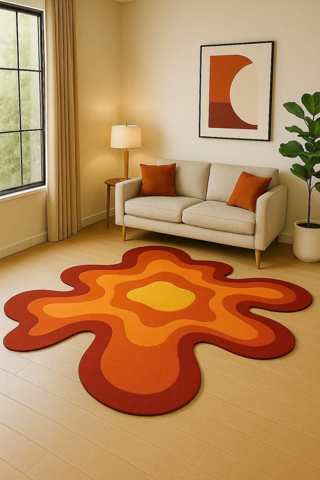 Retro Flower Power Wool Rug: 70s Groovy Abstract Carpet - Etsy