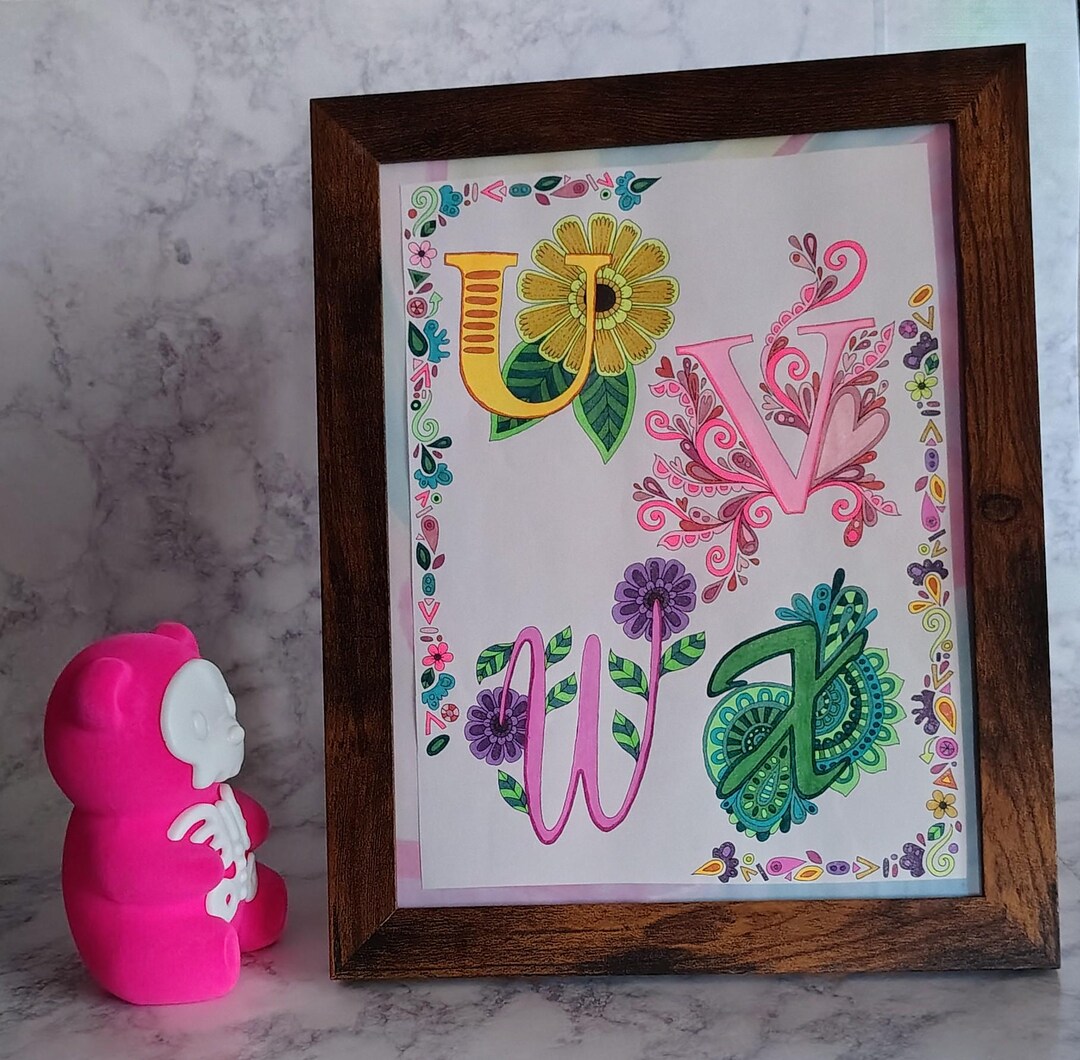 Hand-colored UVWX Alphabet Art – 8.5×11 Framed Letter Wall Decor - Etsy