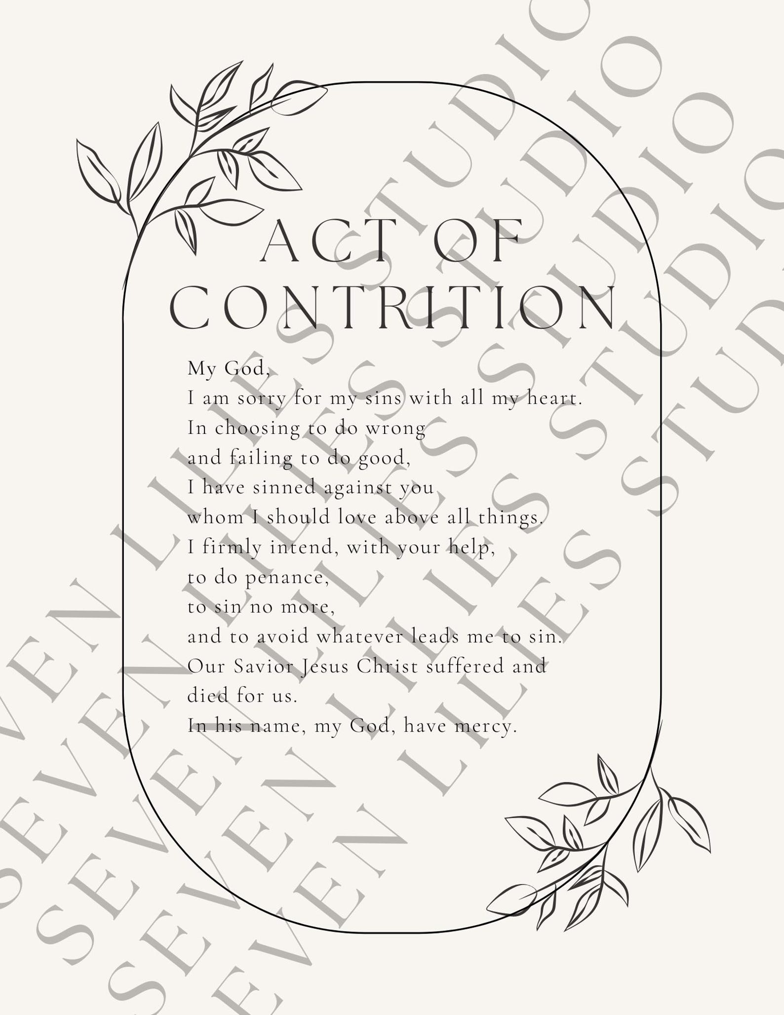 Act of Contrition Prayer Card (digital File) - Etsy