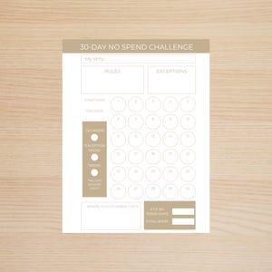 30 Day No Spend Tracker Printable | 4 Colors & 2 Sizes | Simple Budget ...