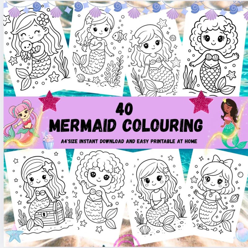 Brown Mermaids Coloring - Etsy UK