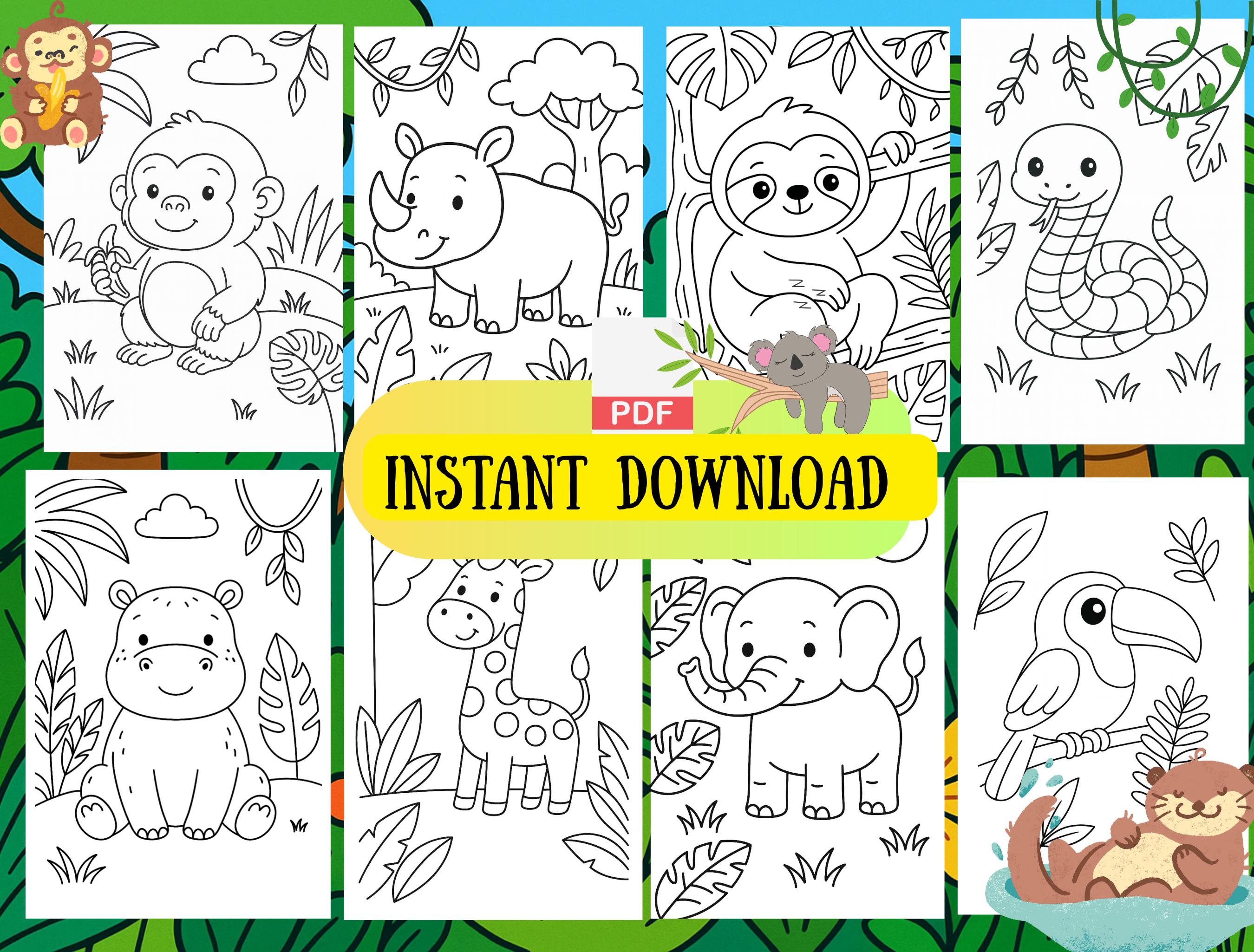 Jungle Animal Coloring Pages: Safari Party Activity (printable PDF ...