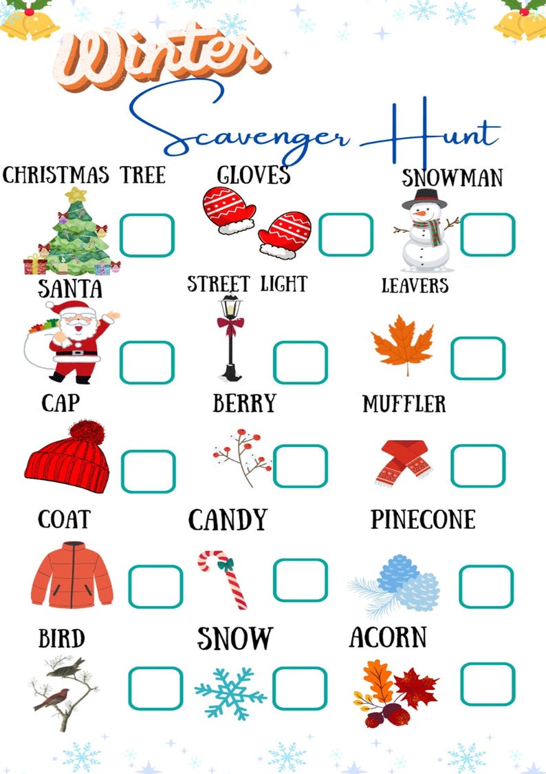 Winter Scavenger Hunt Printable: Kids' Outdoor Snow Activity (PDF ...