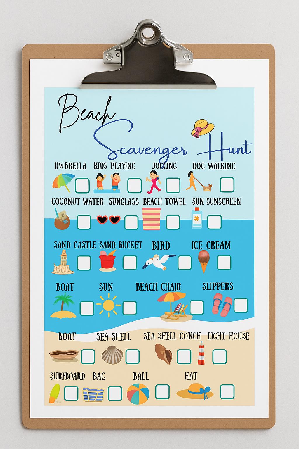 Beach Scavenger Hunt Printable: Kids' Summer Activity (PDF Download A4 ...