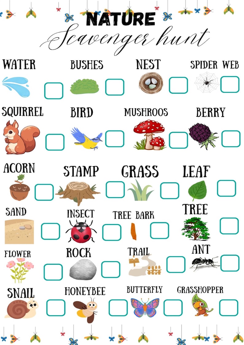 Nature Scavenger Hunt Printable: Kids Outdoor STEM Activity (digital ...