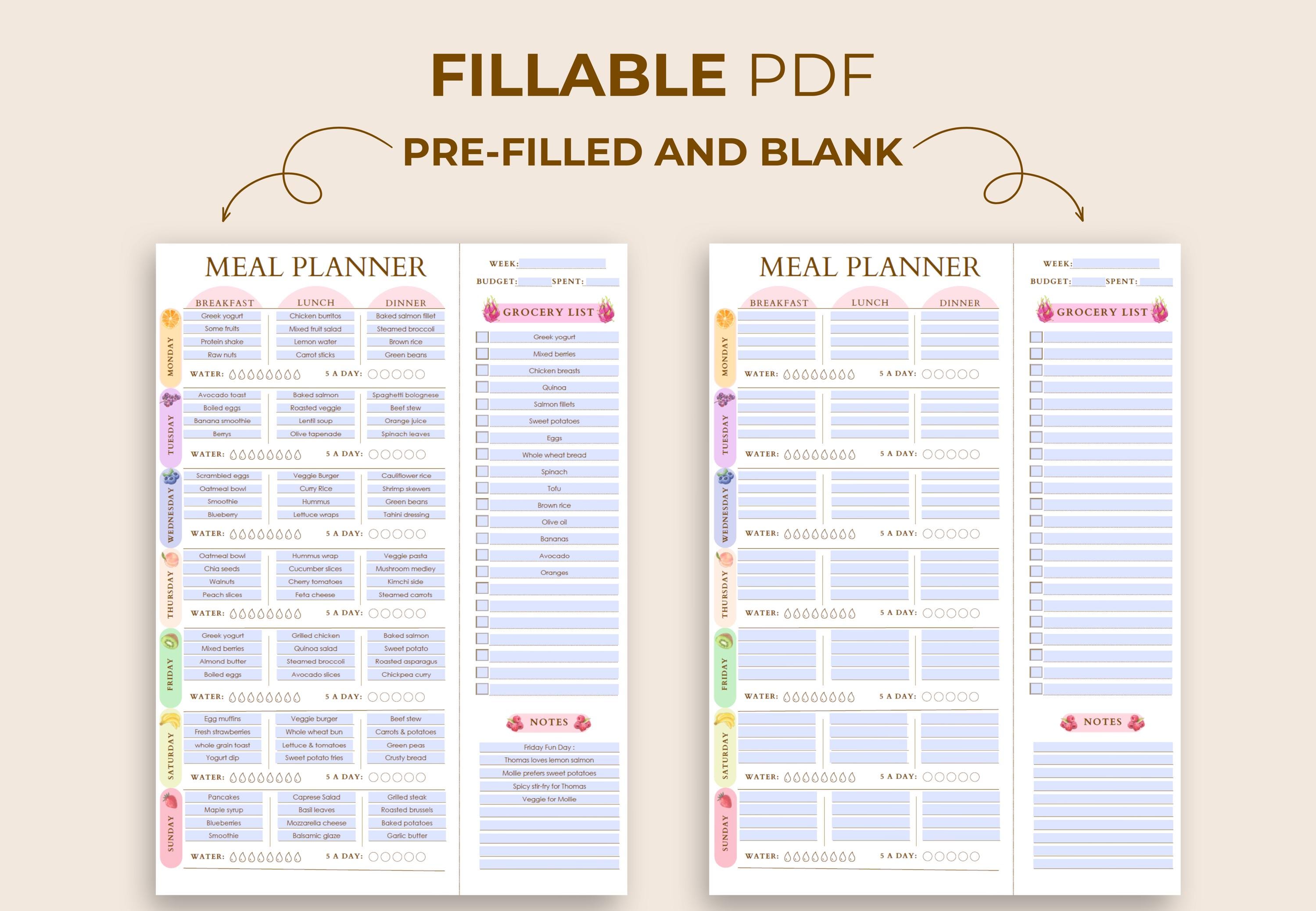 Editable and Printable Meal Planner PDF With BONUS Grocery List ...