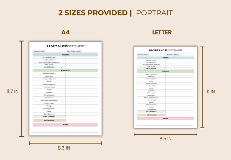 Editable Profit and Loss Statement | Printable P&L Template Bundle ...