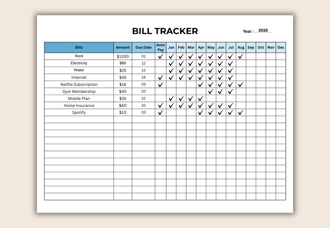 Editable Bill Payment Tracker | Printable Expense Log, Checklist ...