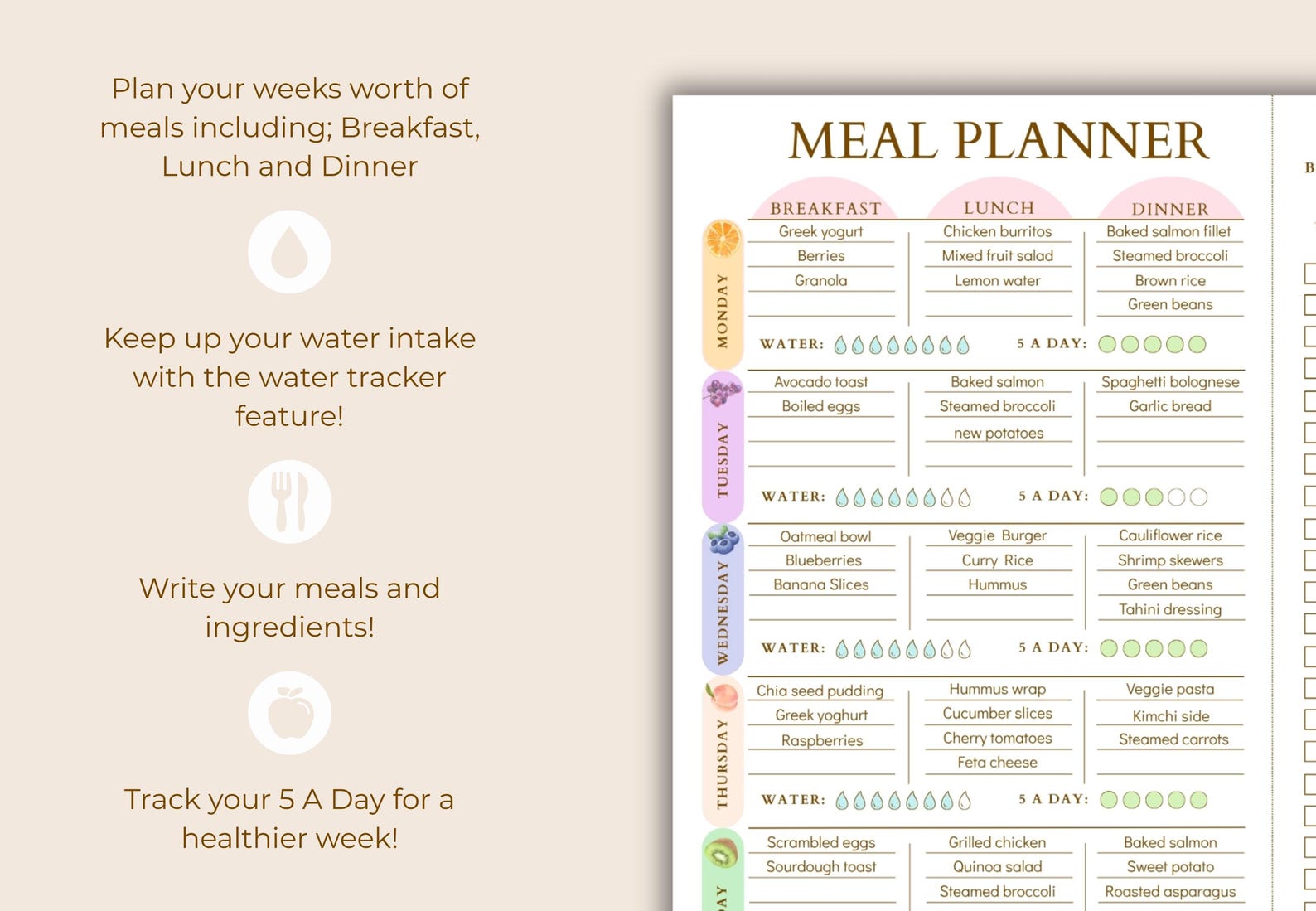 Editable and Printable Meal Planner PDF With BONUS Grocery List ...