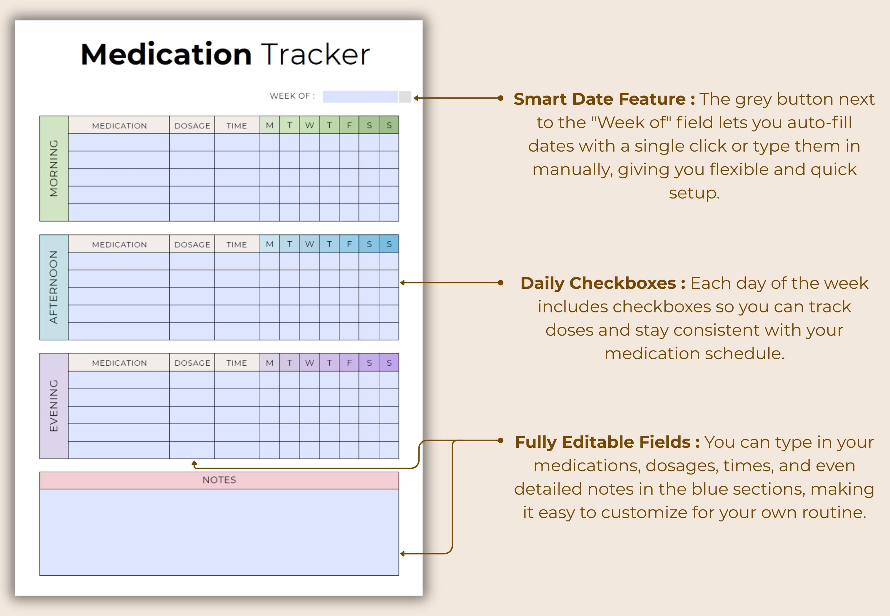 Simple Editable Medication Tracker Log | Printable Daily Medicine ...