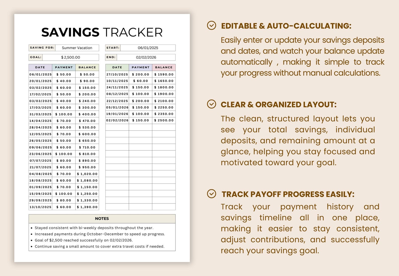 Savings Tracker Printable | Editable & Auto-calculating PDF | Savings ...