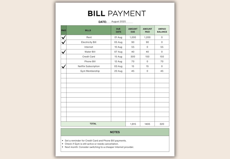 Printable & Editable Bill Payment Tracker – Monthly Bill Organizer ...