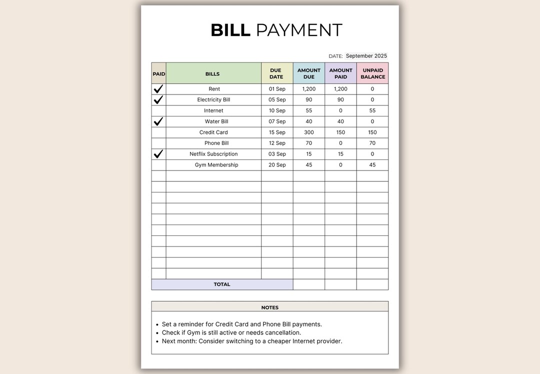 Simple Printable & Editable Bill Payment Tracker – Monthly Bill ...