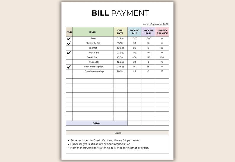 Simple Printable & Editable Bill Payment Tracker – Monthly Bill ...