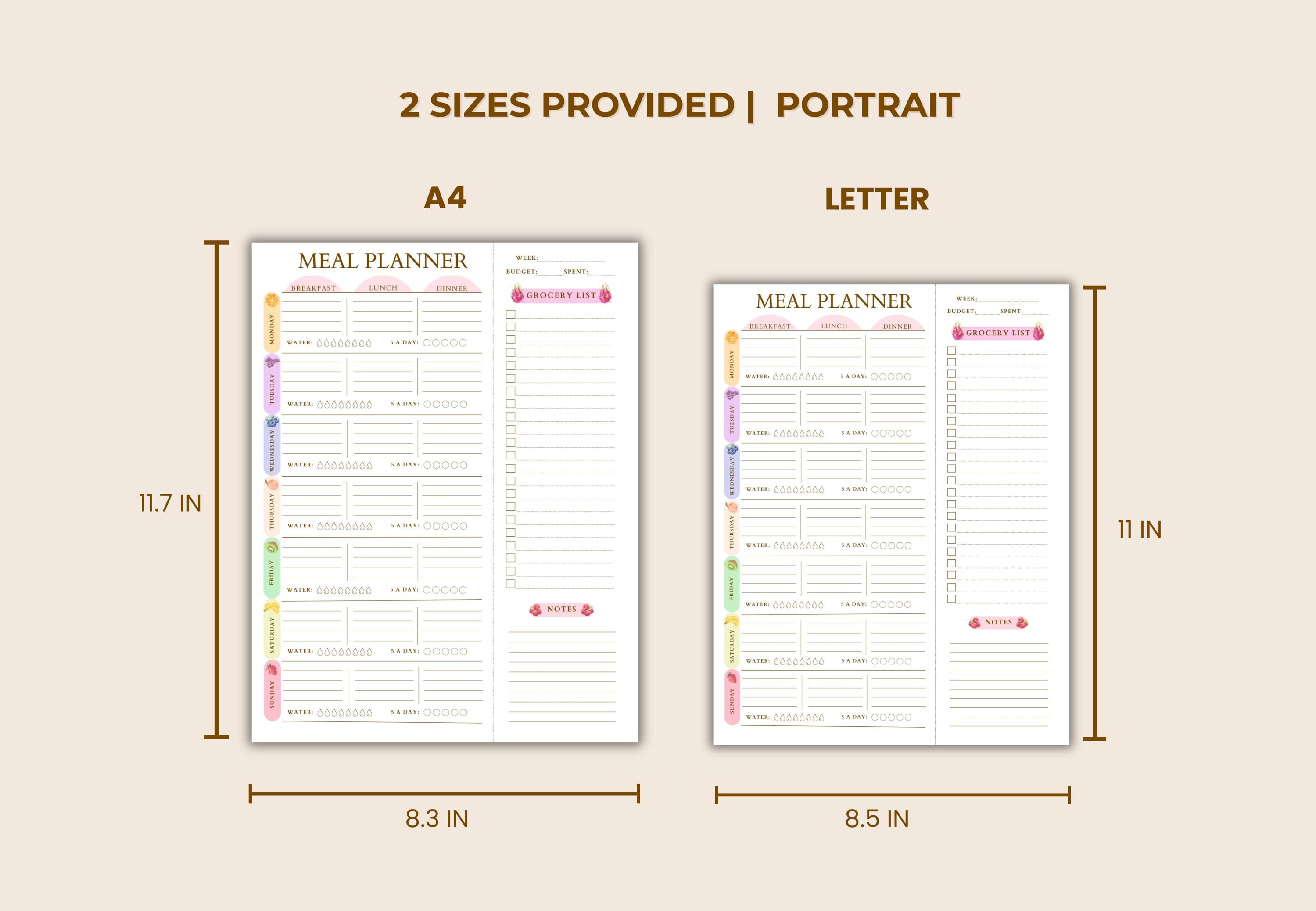 Editable and Printable Meal Planner PDF With BONUS Grocery List ...