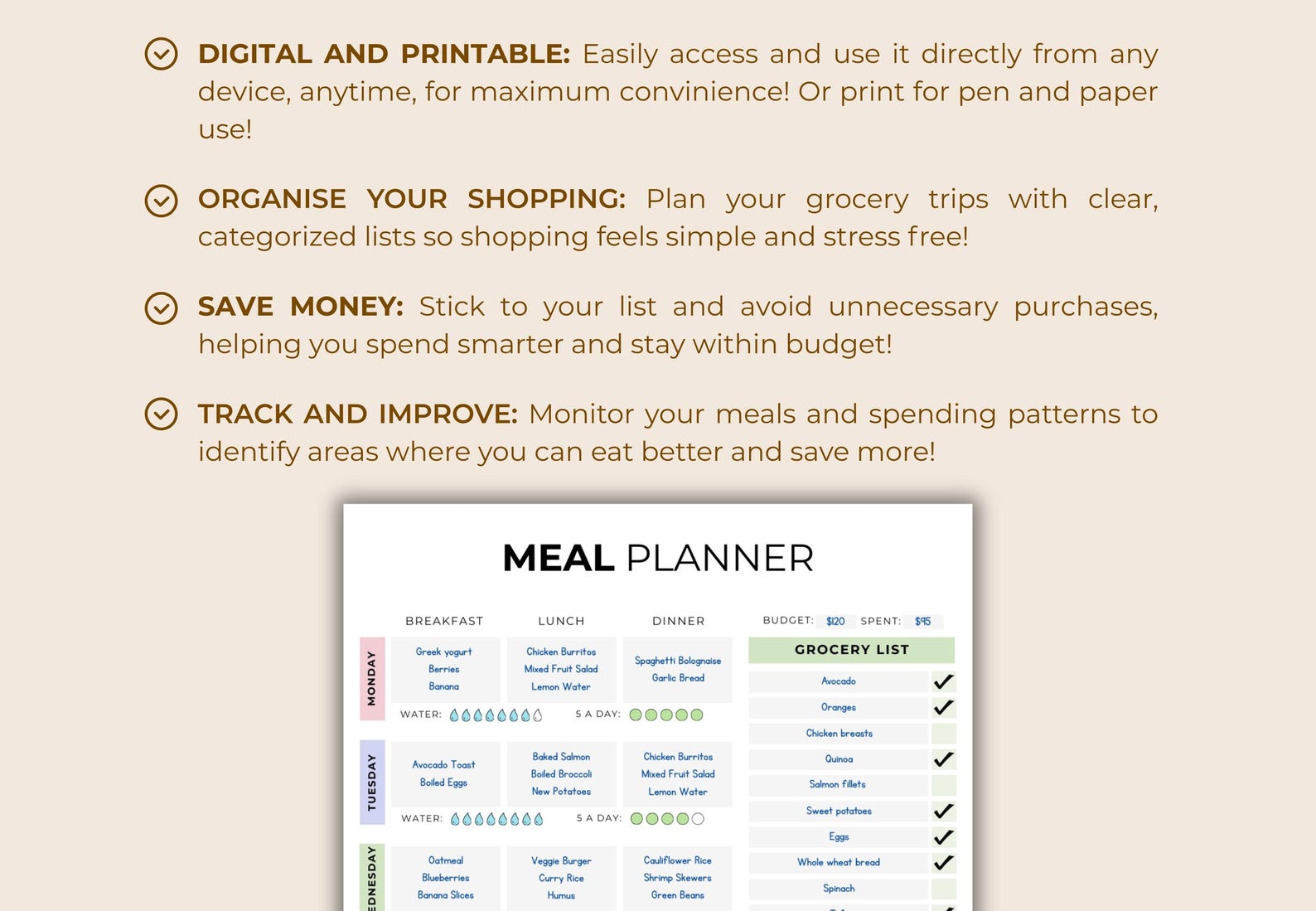 Weekly Meal Planner Digital & Printable, Editable PDF Meal Plan ...