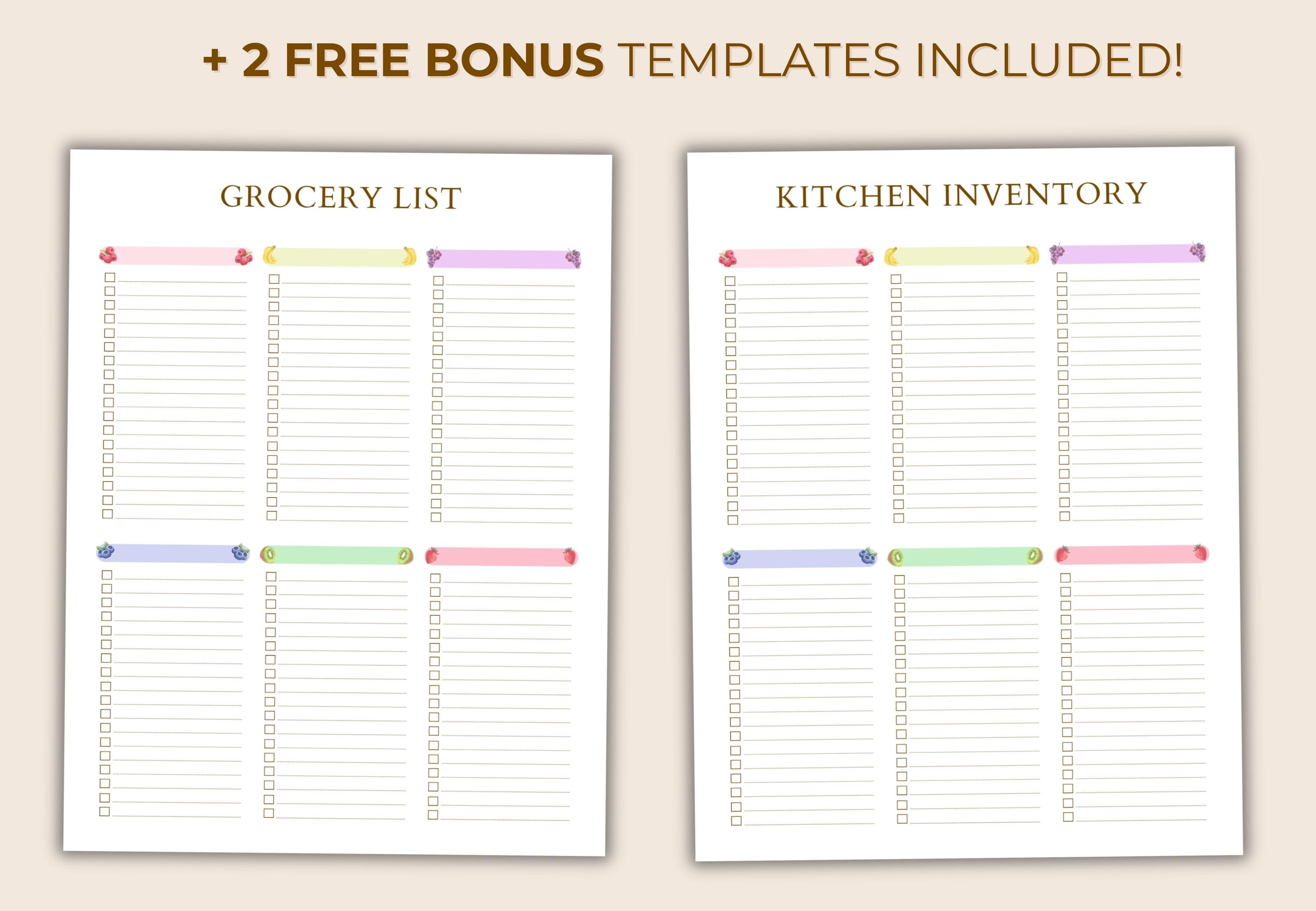 Editable and Printable Meal Planner PDF With BONUS Grocery List ...