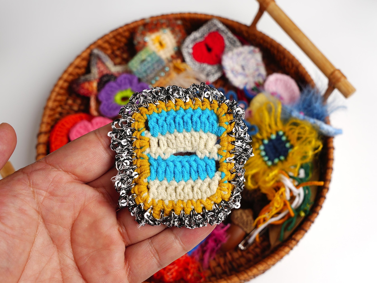 Handmade Crochet Color - Block Button Cover, 2.6"×2.8", 0.35oz Weight ...